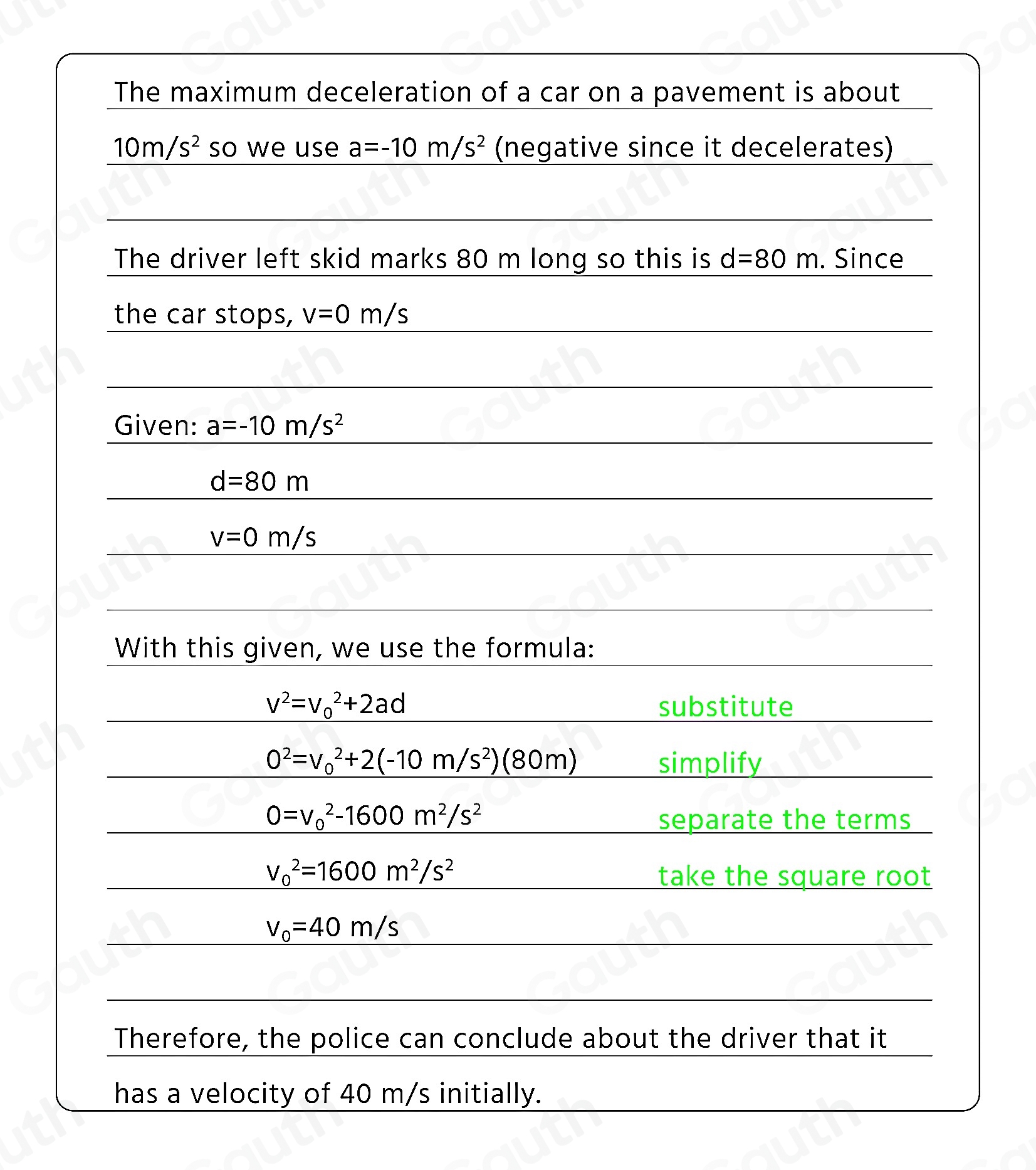 Solved: Difections 1. (10 points) The maximum deceleration of a car on ...