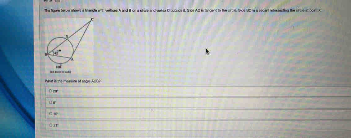 Solved The Figure Below Shows A Triangle With Vertices A And B On A Circle And Vertex C Outside