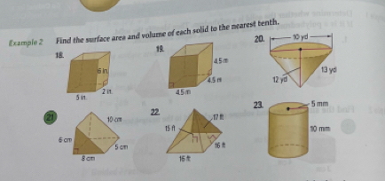 Solved: Example 2 Find the surface area and volume of each solid to the nearest tenth. 2 19 18 2 ...
