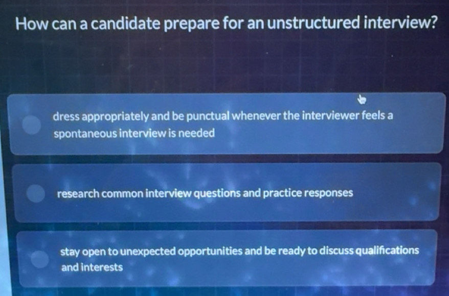 Solved: How can a candidate prepare for an unstructured interview ...