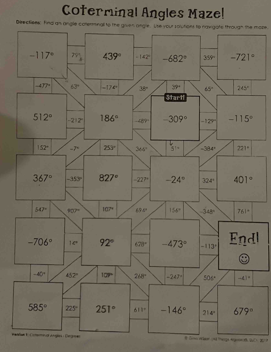 Solved: Coterminal Angles Maze! Directions: Find an angle caterminal to ...