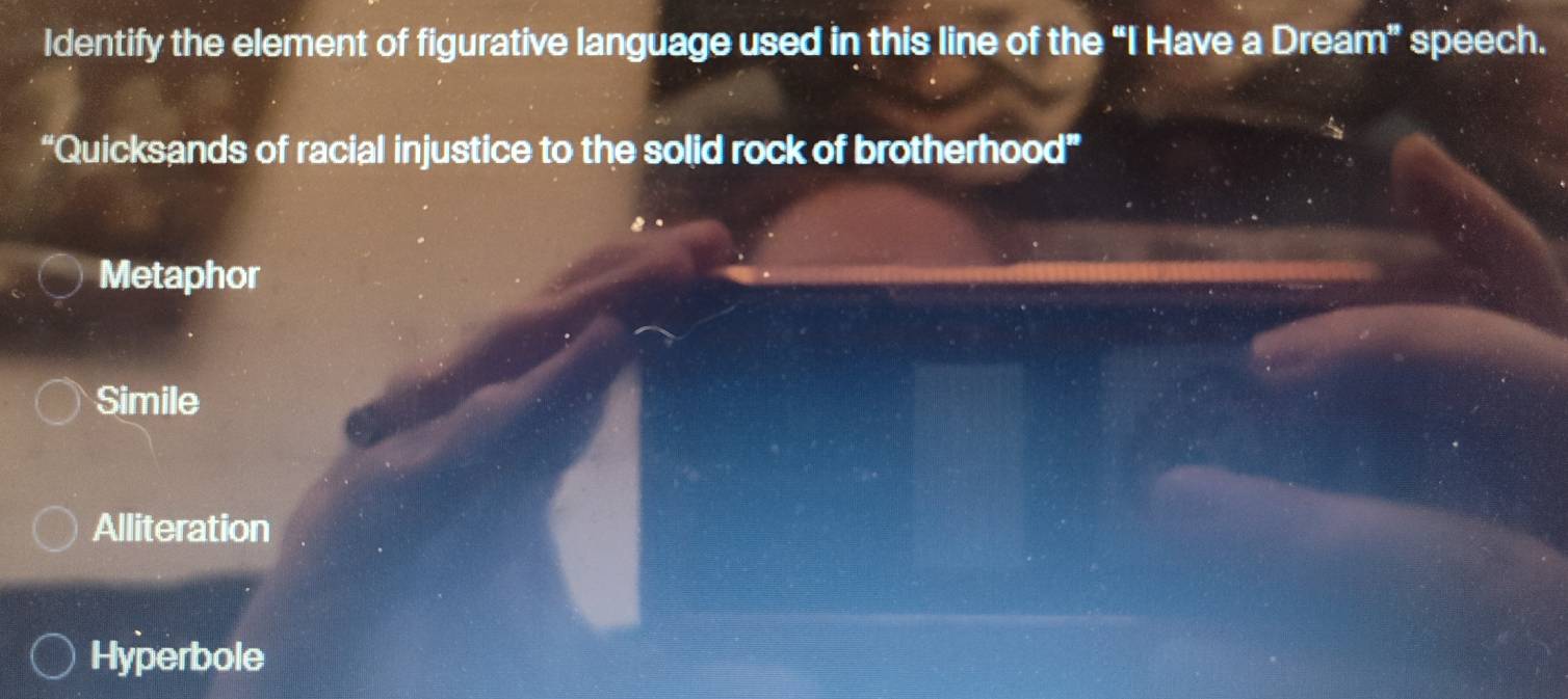 Solved: Identify the element of figurative language used in this line ...