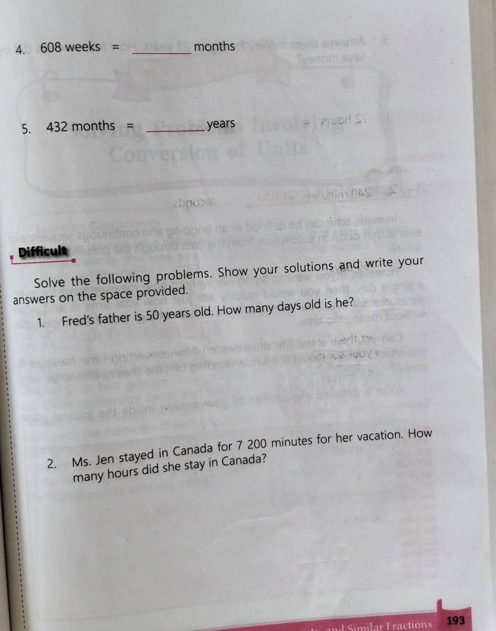 Solved: 608weeks= _ months 5. 432months= _ years Difficult Solve the ...