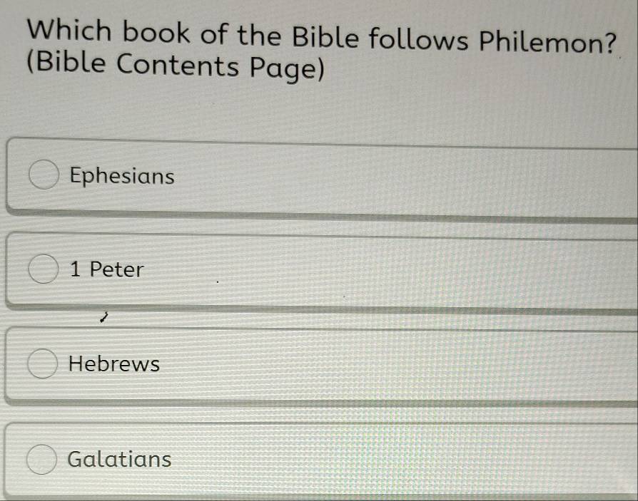 Solved: Which book of the Bible follows Philemon? (Bible Contents Page ...