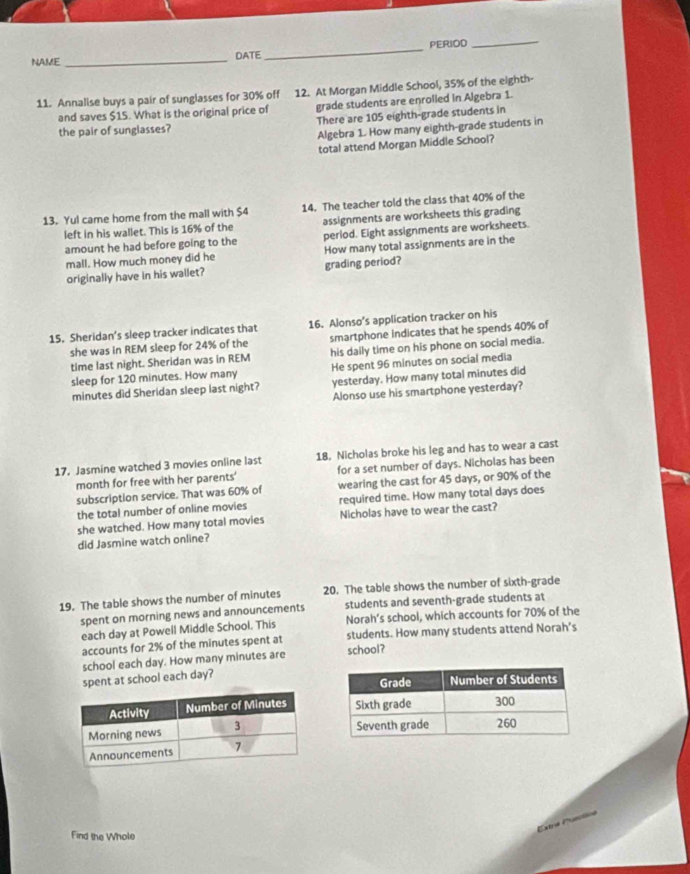 Solved: NAME _DATE_ PERIOD _ 11. Annalise buys a pair of sunglasses for ...