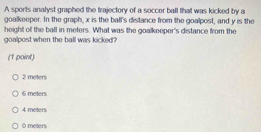 Solved: A sports analyst graphed the trajectory of a soccer ball that ...