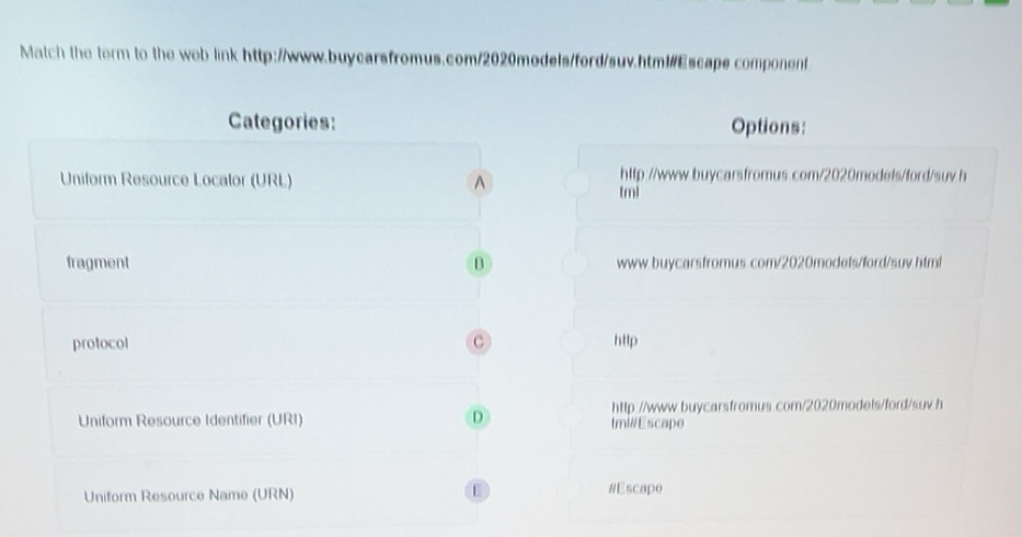 Solved: Match the term to the web link http://www.buycarsfromus.com ...