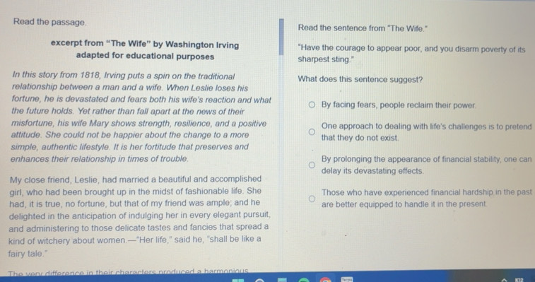 Solved: Read the passage. Read the sentence from "The Wife." excerpt ...