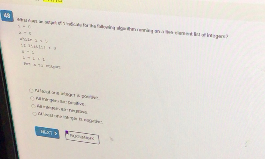 Solved: i=0 48 What does an output of 1 indicate for the following algorithm running on a five ...