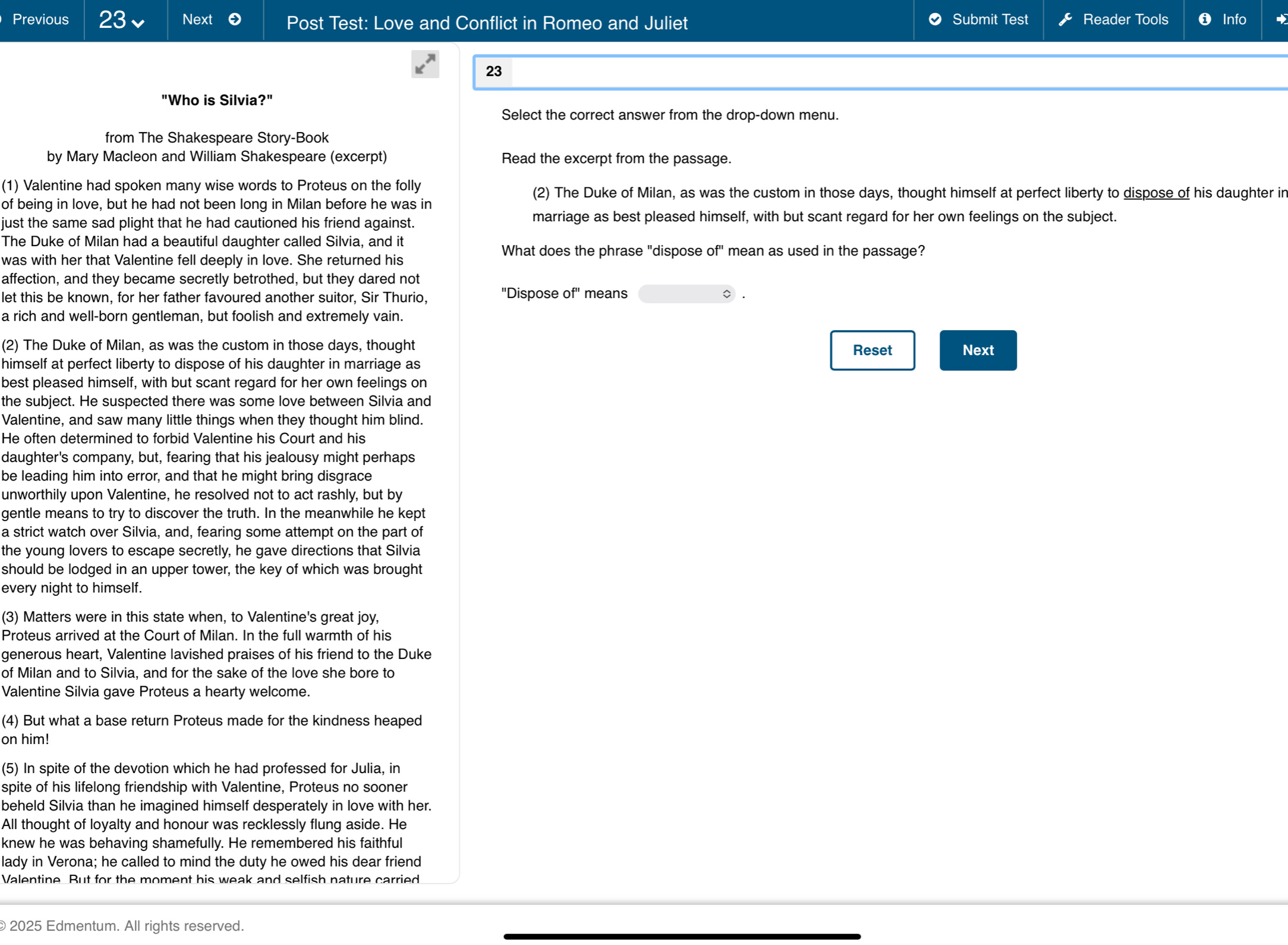 Solved: Previous 23 Next Post Test: Love and Conflict in Romeo and ...