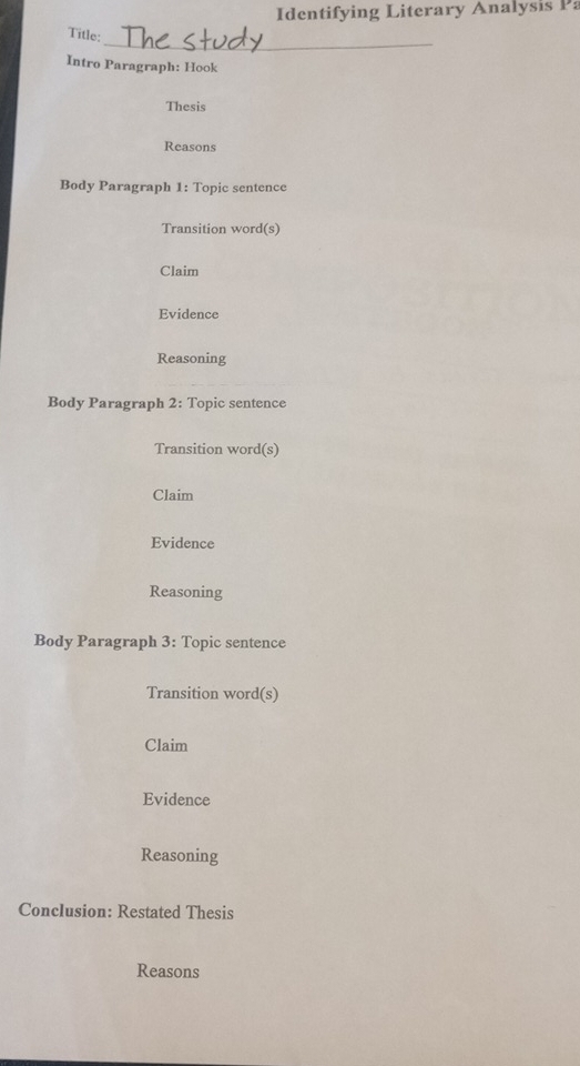 Solved: Identifying Literary Analysis Pa _ Title: Intro Paragraph: Hook ...