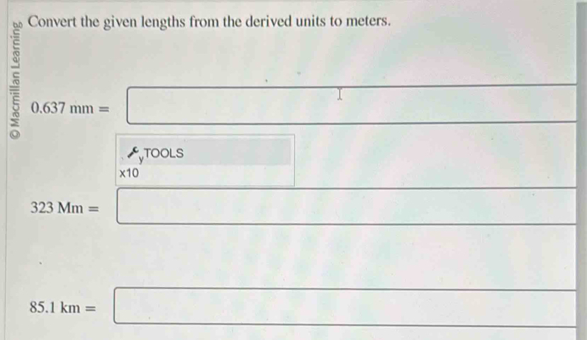 Solved: Convert the given lengths from the derived units to meters. 0 ...