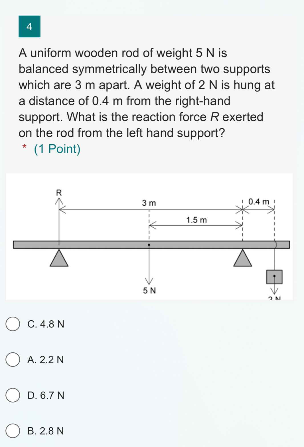 Solved: A uniform wooden rod of weight 5 N is balanced symmetrically ...