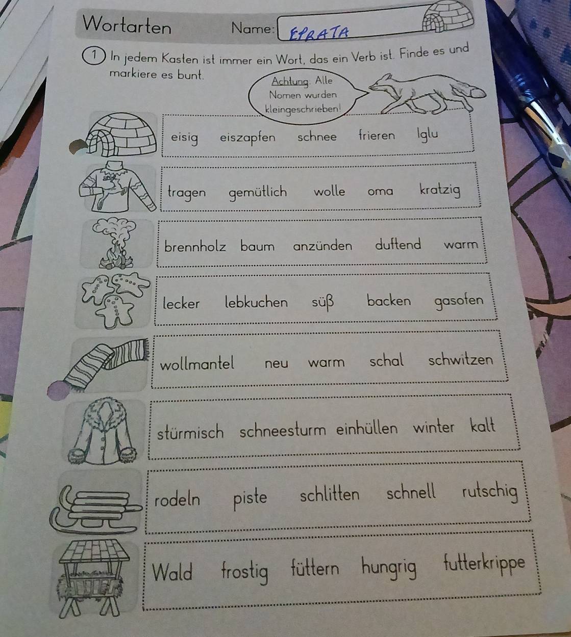 Gelöst:Wortarten Name: 1 In jedem Kasten ist immer ein Wort, das ein ...