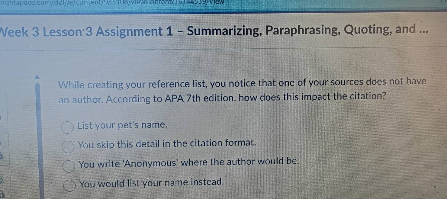 Solved: Week 3 Lesson 3 Assignment 1 - Summarizing, Paraphrasing ...
