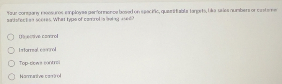 Solved: Your company measures employee performance based on specific ...