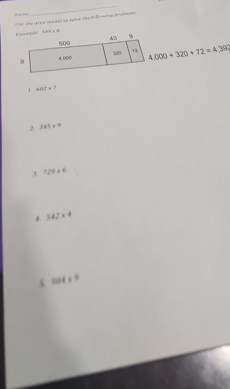Solved: Name _ Use the area model to solve the following problems. 549* ...