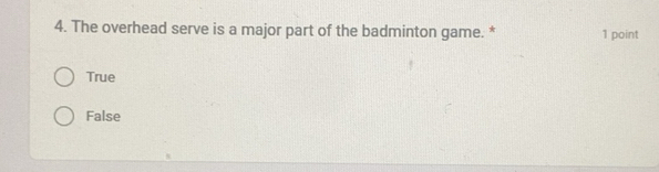 Solved: The overhead serve is a major part of the badminton game. * 1 ...