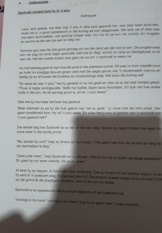 Solved: Volksverhale Spotvoël verbeel hom hy is 'n pou Selfrespek Lank ...