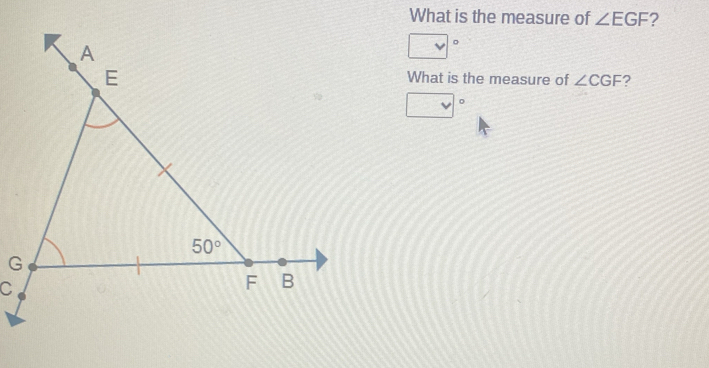 Solved: What is the measure of ∠ EGF ? What is the measure of ∠ CGF ...