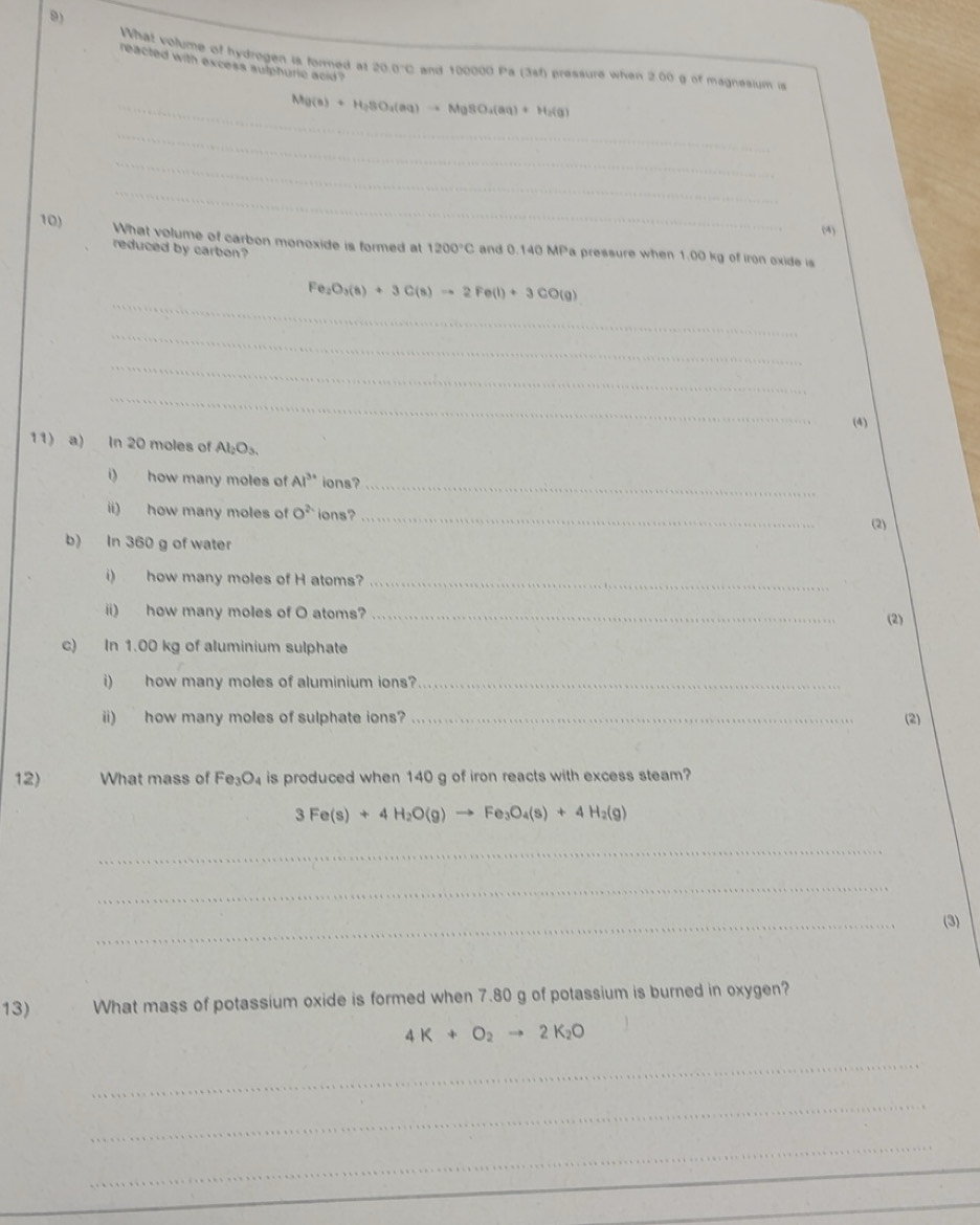 Gelöst:What volume of hydrogen is formed at 20.070 and 100000 Pa (3sf ...