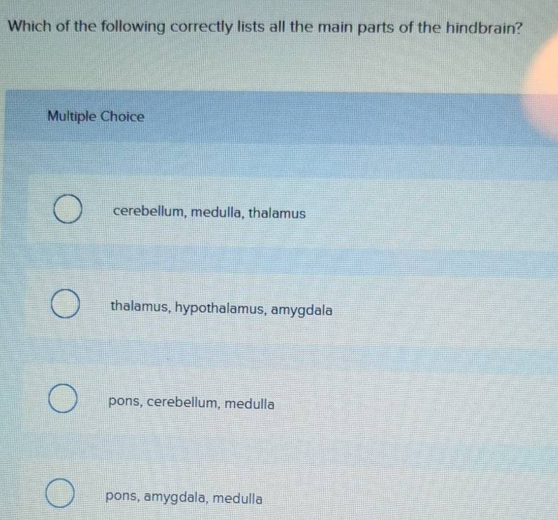 Solved: Which of the following correctly lists all the main parts of ...