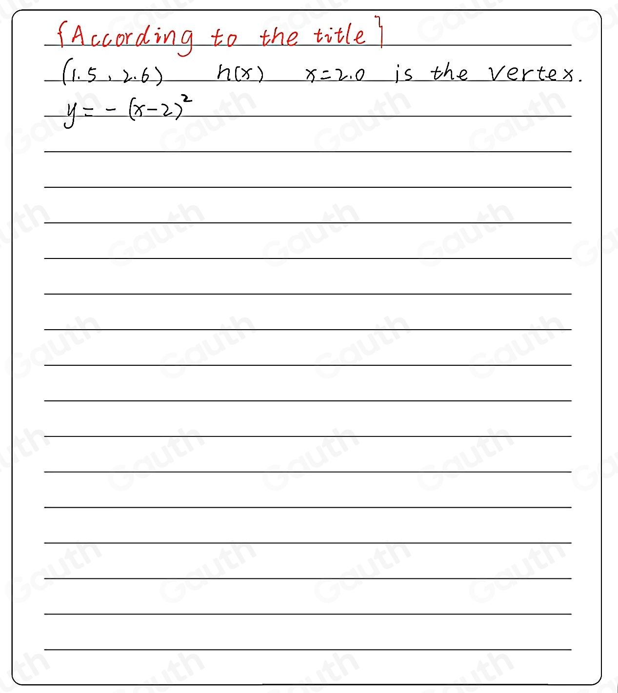 Solved: Write an equation for a quadratic function h whose graph has a ...