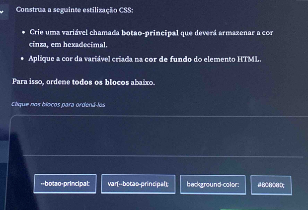 Resolvido:Construa a seguinte estilização CSS: Crie uma variável ...