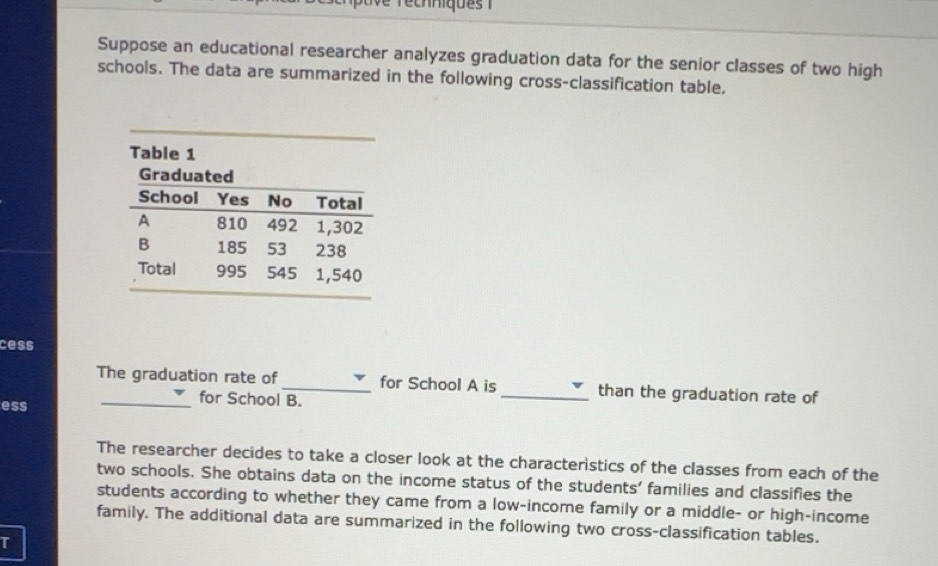 Solved: Suppose an educational researcher analyzes graduation data for ...