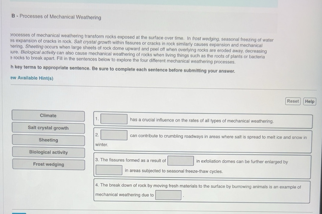 Solved: Processes of Mechanical Weathering )rocesses of mechanical ...