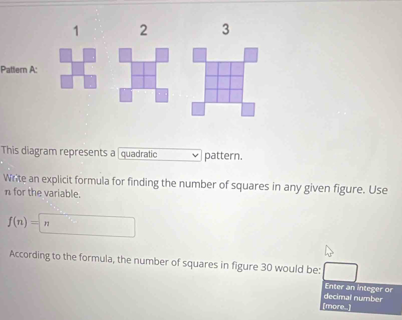 Solved: 1 2 3 Pattern A: This diagram represents a quadratic pattern ...