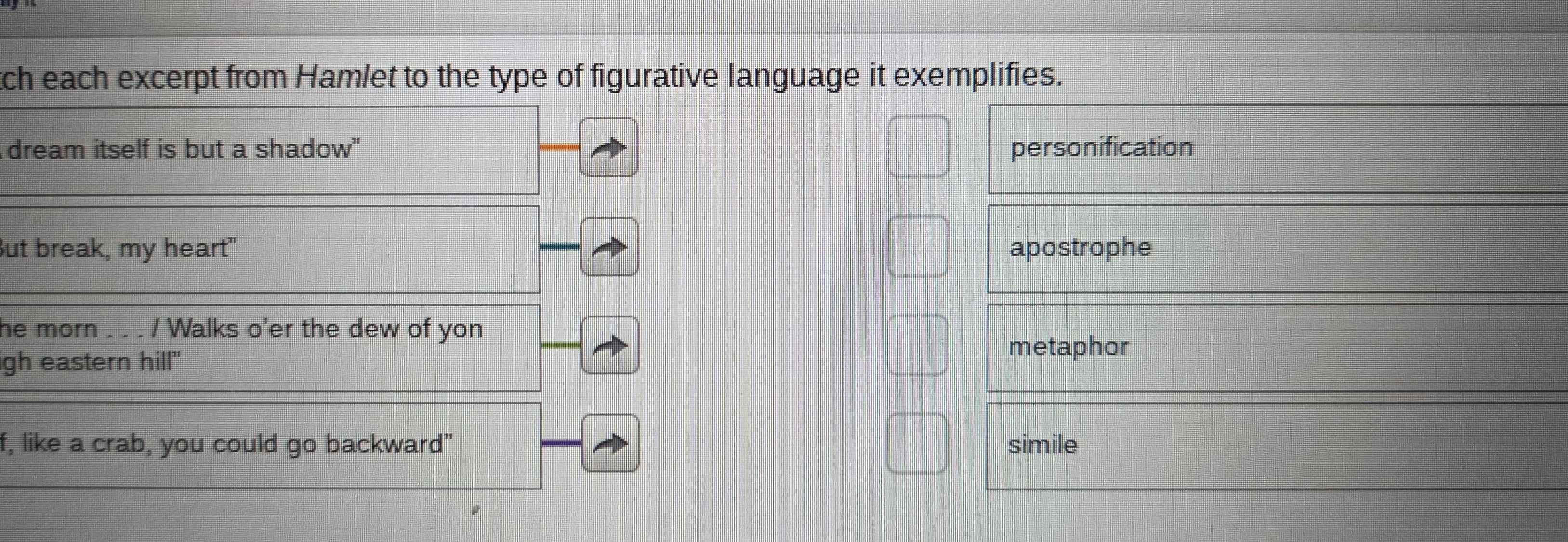 Solved: tch each excerpt from Hamlet to the type of figurative language ...