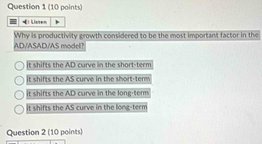Solved: Listen Why is productivity growth considered to be the most ...