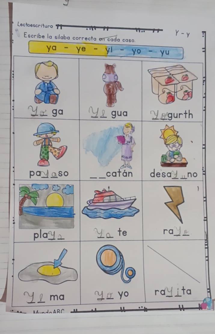 Resuelto:Lectoescritura Y - y Escribe la silaba correcta en cada caso ...