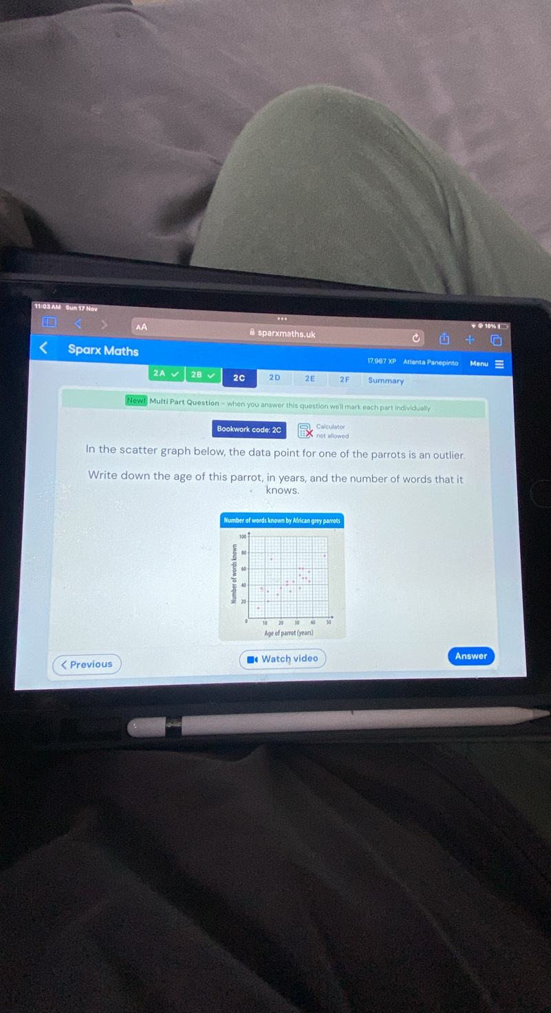 Solved: 11:03 AM Sun 17 Nov AA @ sparxmaths.uk Sparx Maths 17,967 XP ...