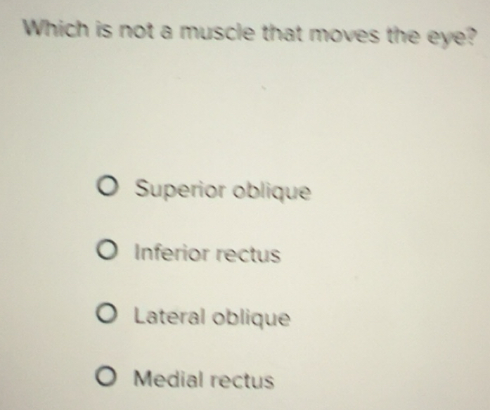 Solved: Which is not a muscle that moves the eye? Superior oblique ...