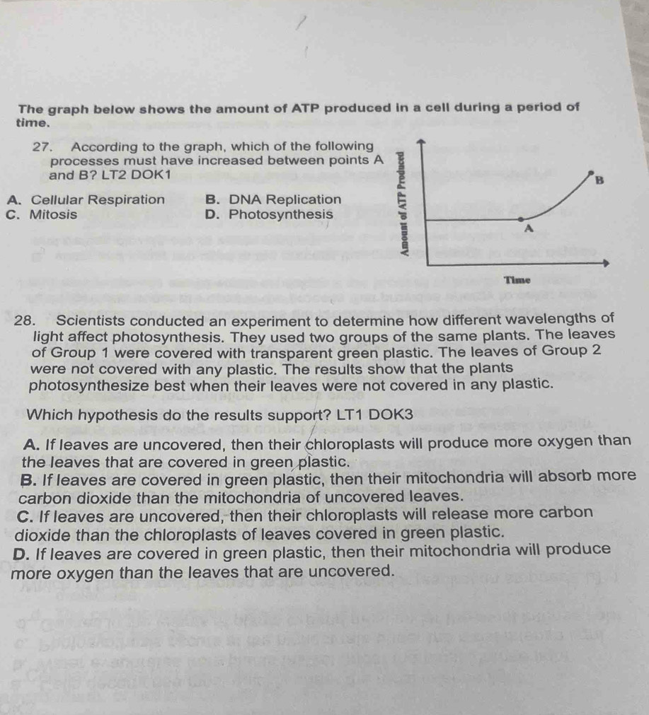 Solved: The graph below shows the amount of ATP produced in a cell ...