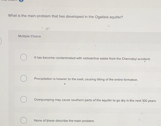 Solved: What is the main problem that has developed in the Ogallala ...