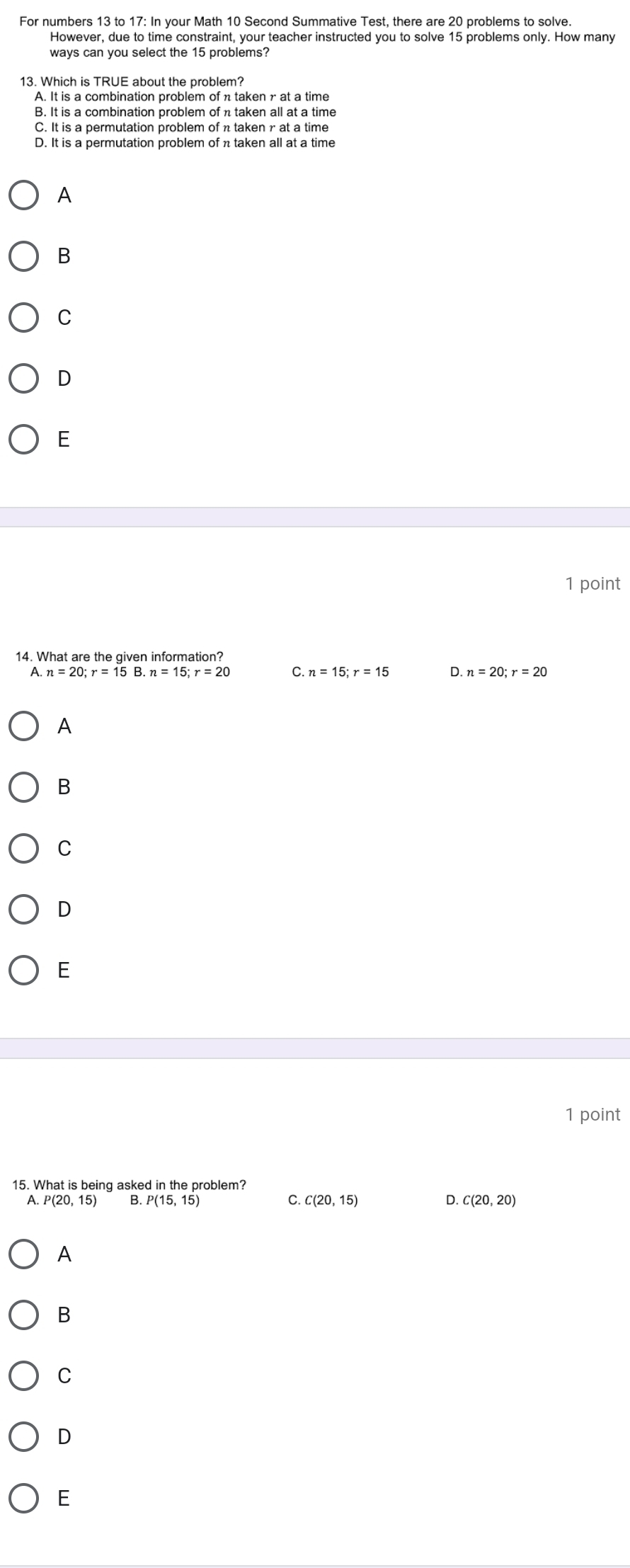Solved: For numbers 13 to 17: In your Math 10 Second Summative Test ...