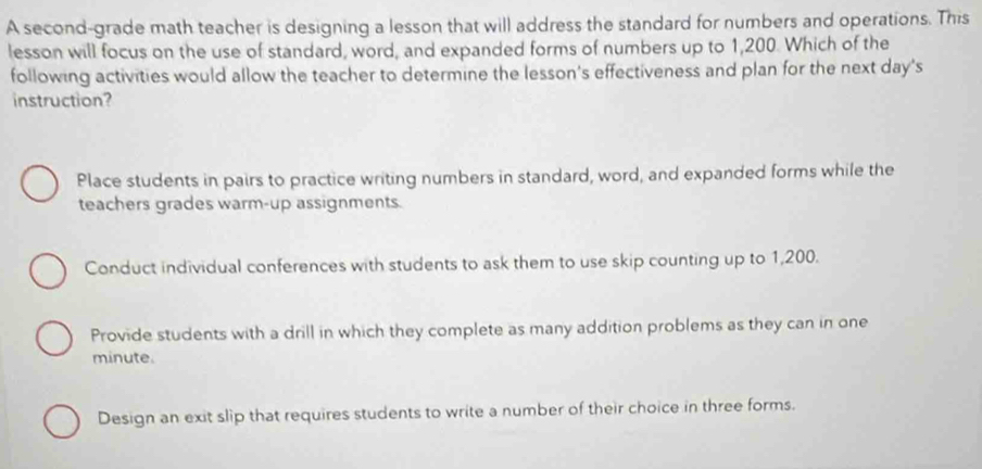 Solved: A second-grade math teacher is designing a lesson that will ...