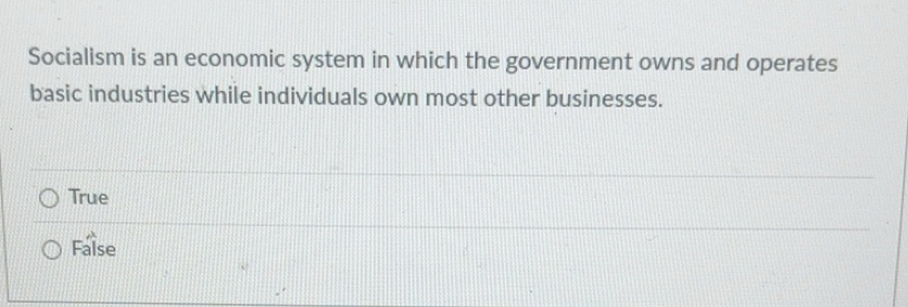 Solved: Socialism is an economic system in which the government owns ...