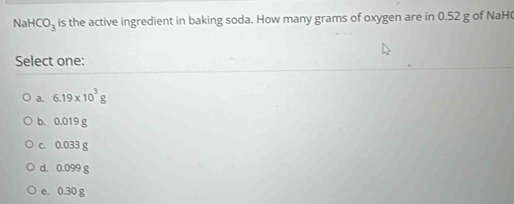 Solved: Na HCO_3 is the active ingredient in baking soda. How many ...