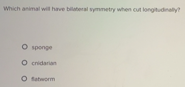 Solved: Which animal will have bilateral symmetry when cut ...