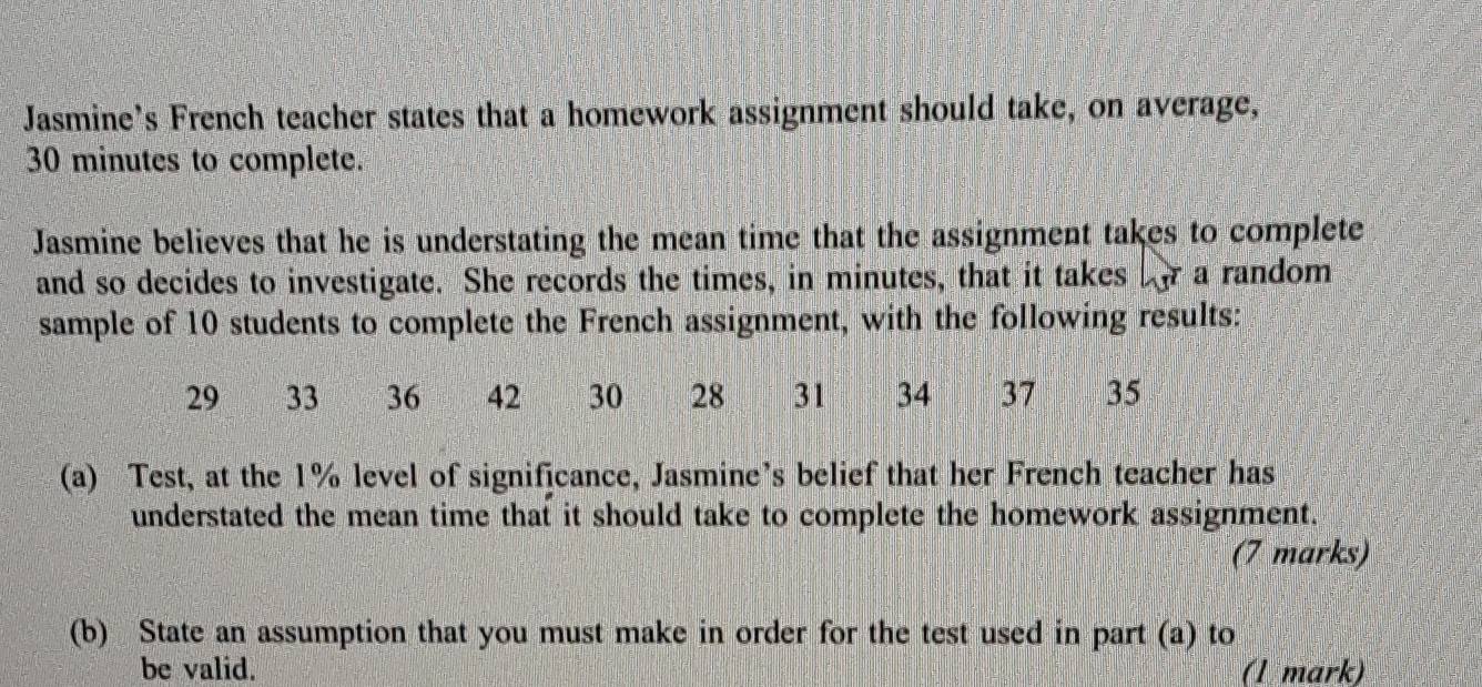 Solved: Jasmine’s French teacher states that a homework assignment ...