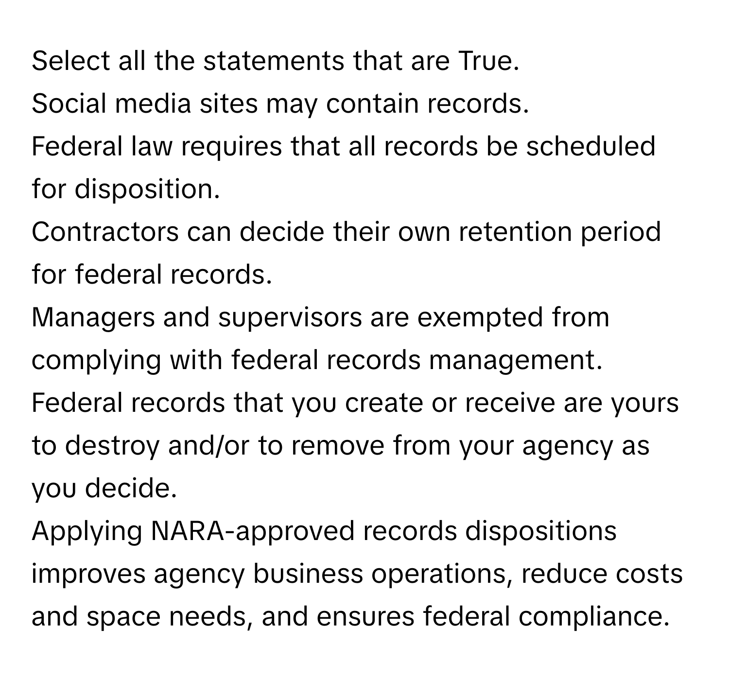 Solved: Select all the statements that are True. Social media sites may ...
