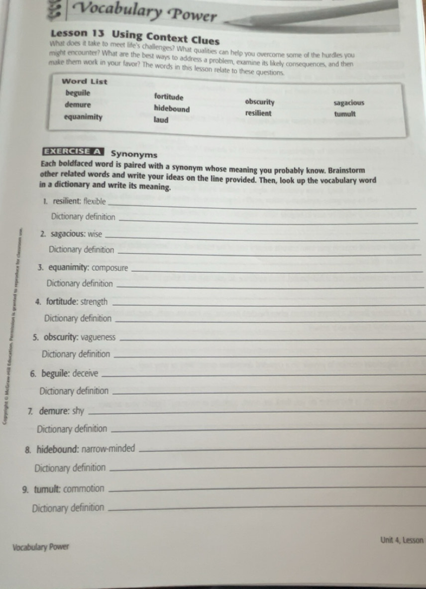 Solved: Vocabulary Power Lesson 13 Using Context Clues What does it ...