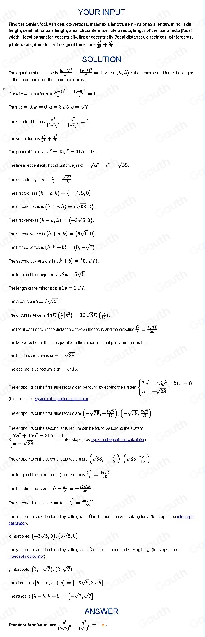 Solved: An equation of an ellipse is given (a) Identify the center of ...
