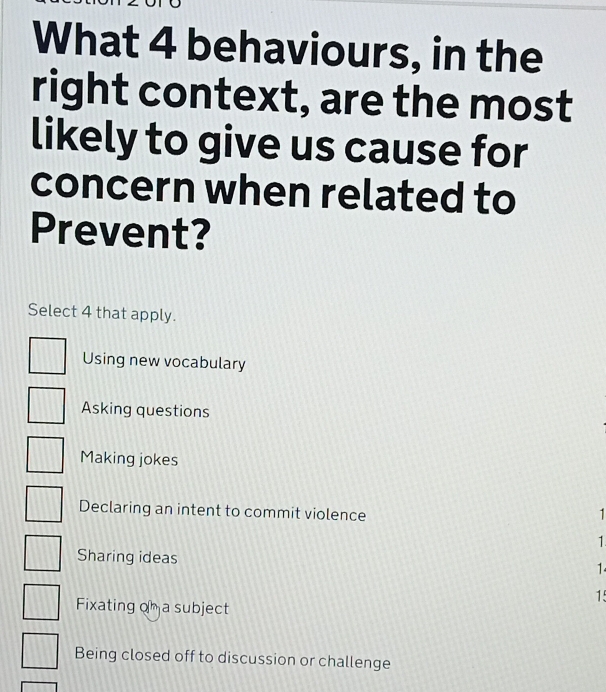 Solved: What 4 behaviours, in the right context, are the most likely to ...