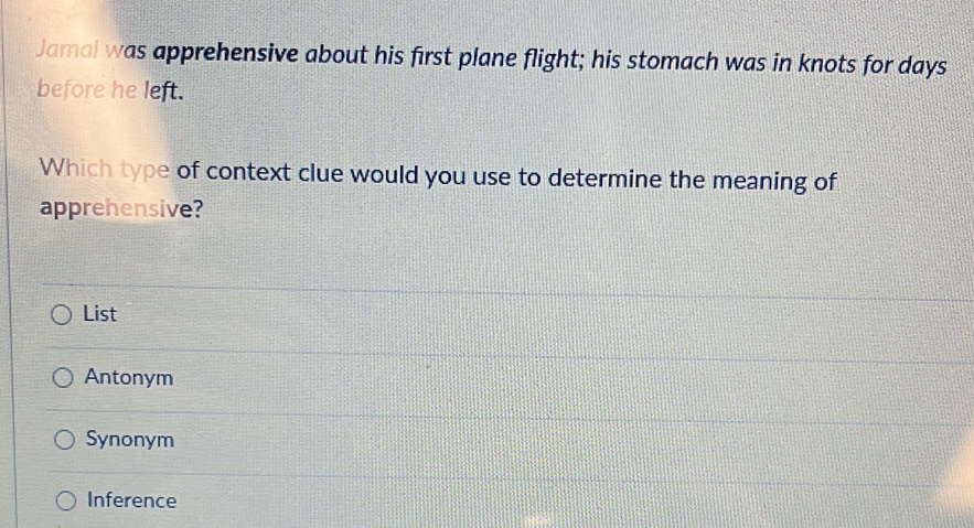 Solved: Jamal was apprehensive about his first plane flight; his ...