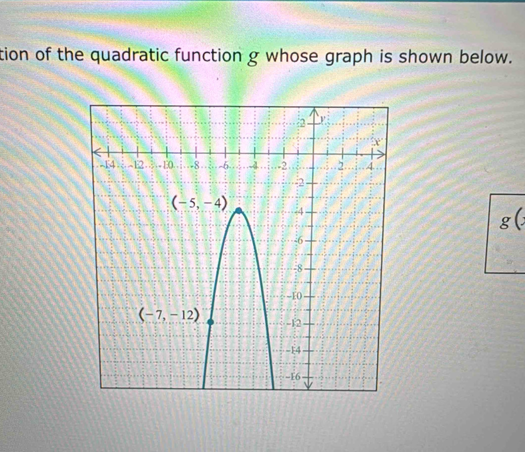 Solved: tion of the quadratic function g whose graph is shown below. 1 ...